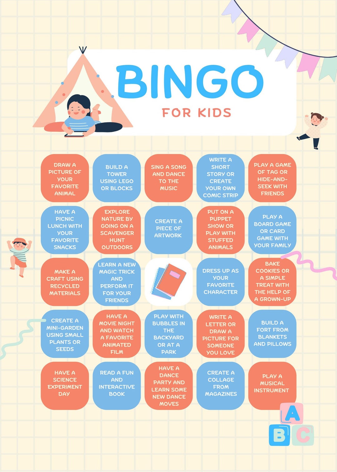 Fun and Engaging Activities Bingo Card for Kids Drawing - Etsy