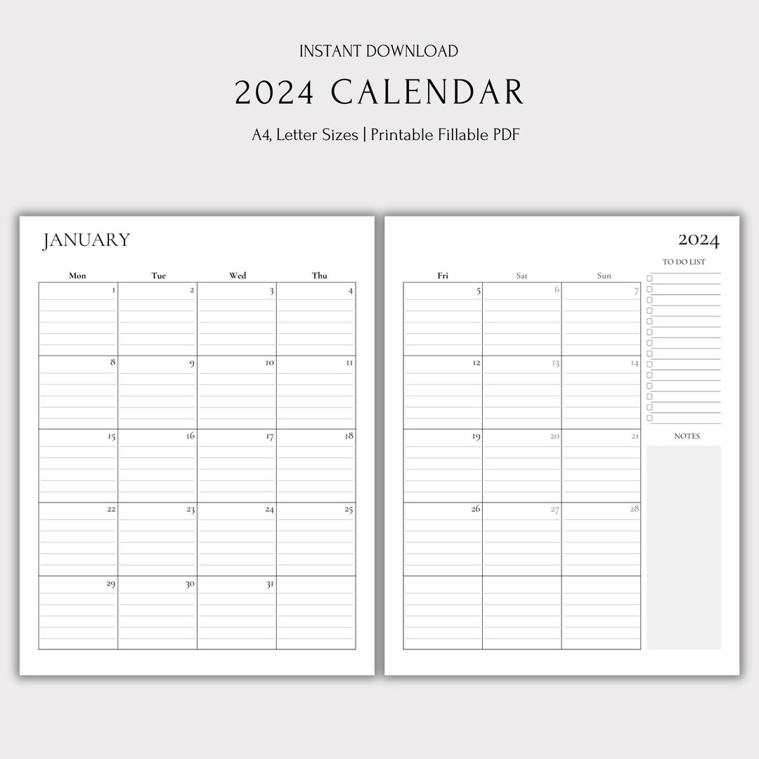 2024 Monthly Lined Planner Printable Dated Month on 2 Pages - Etsy