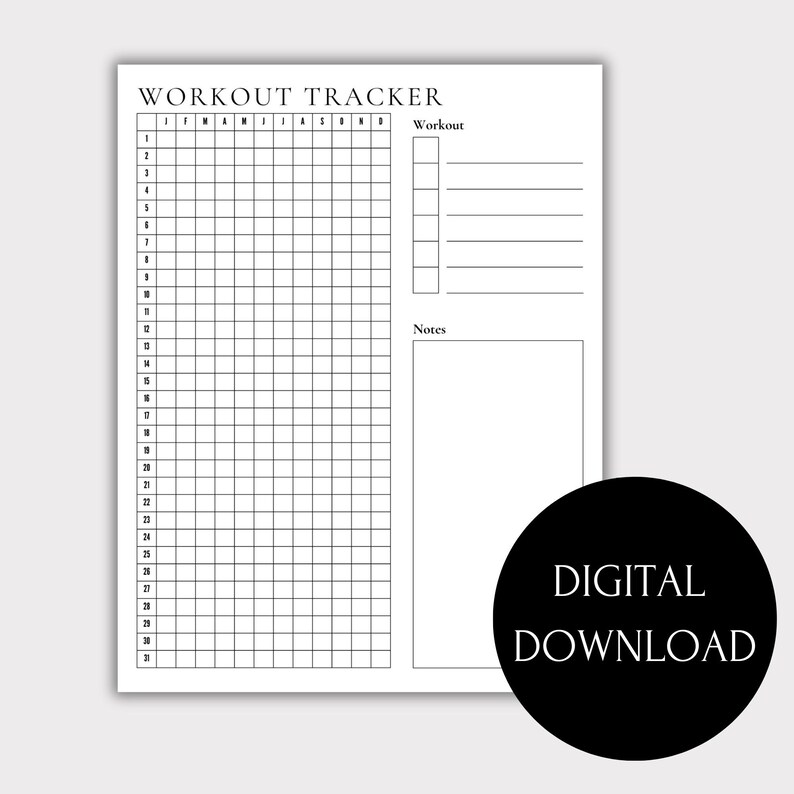 Workout Tracker Printable Monthly Exercise Log Fitness - Etsy