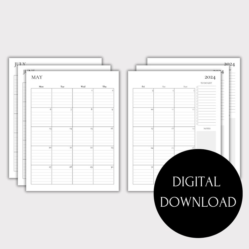 2024 Monthly Lined Planner Printable Dated Month on 2 Pages - Etsy