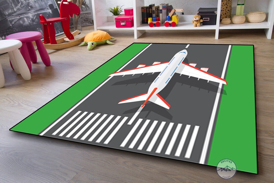 Airfield Plane Rug: Modern Kids Room Decor - Etsy