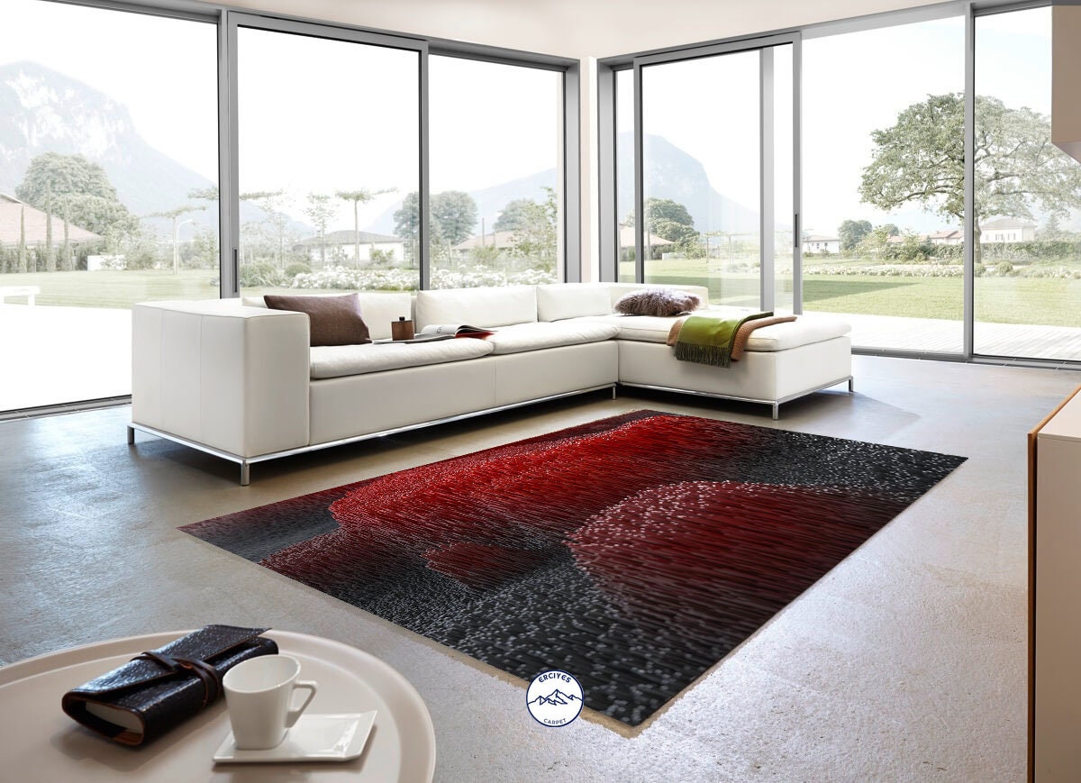 3D Rug, Effect Rug, Red Rug, Dark Red Rug, Red Black Rug, Abstact Rug ...