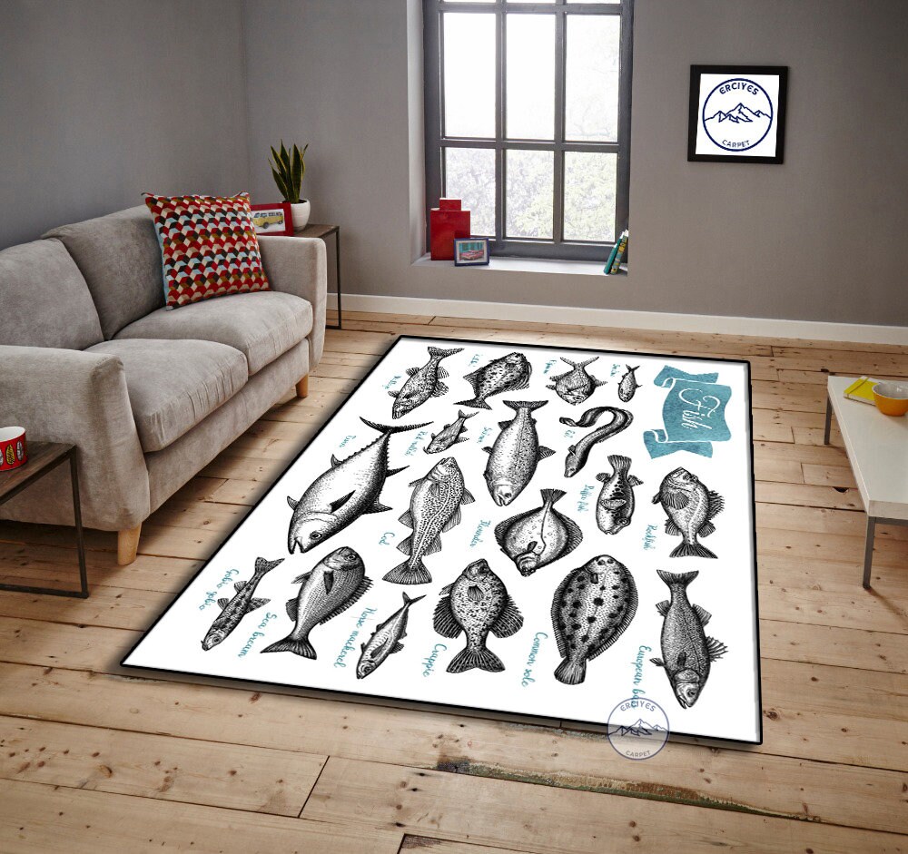 Species of Fish Rug, Fish Catalog Rug , Educational Rug, Hunter Rug ...