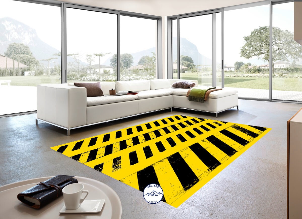 Floor Paint Rug Warning Sign Rug Yellow Rug Style Rug - Etsy