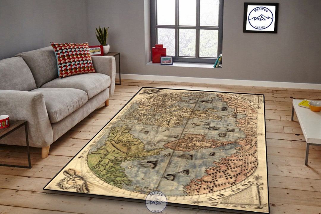 Old World Map Rug, Retro Rug, Style Rug, Gift Rug, Digital Rug, Room ...