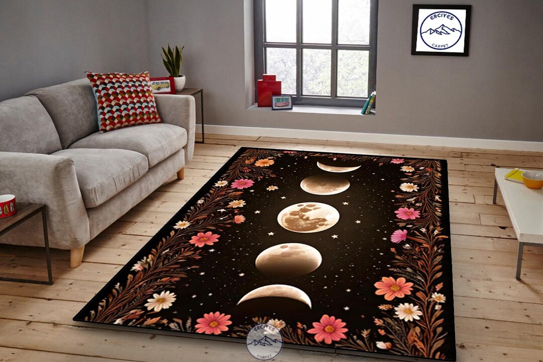 Full Moon Phase Rug: Gothic Floral Decor, Witchy Academia Style - Etsy