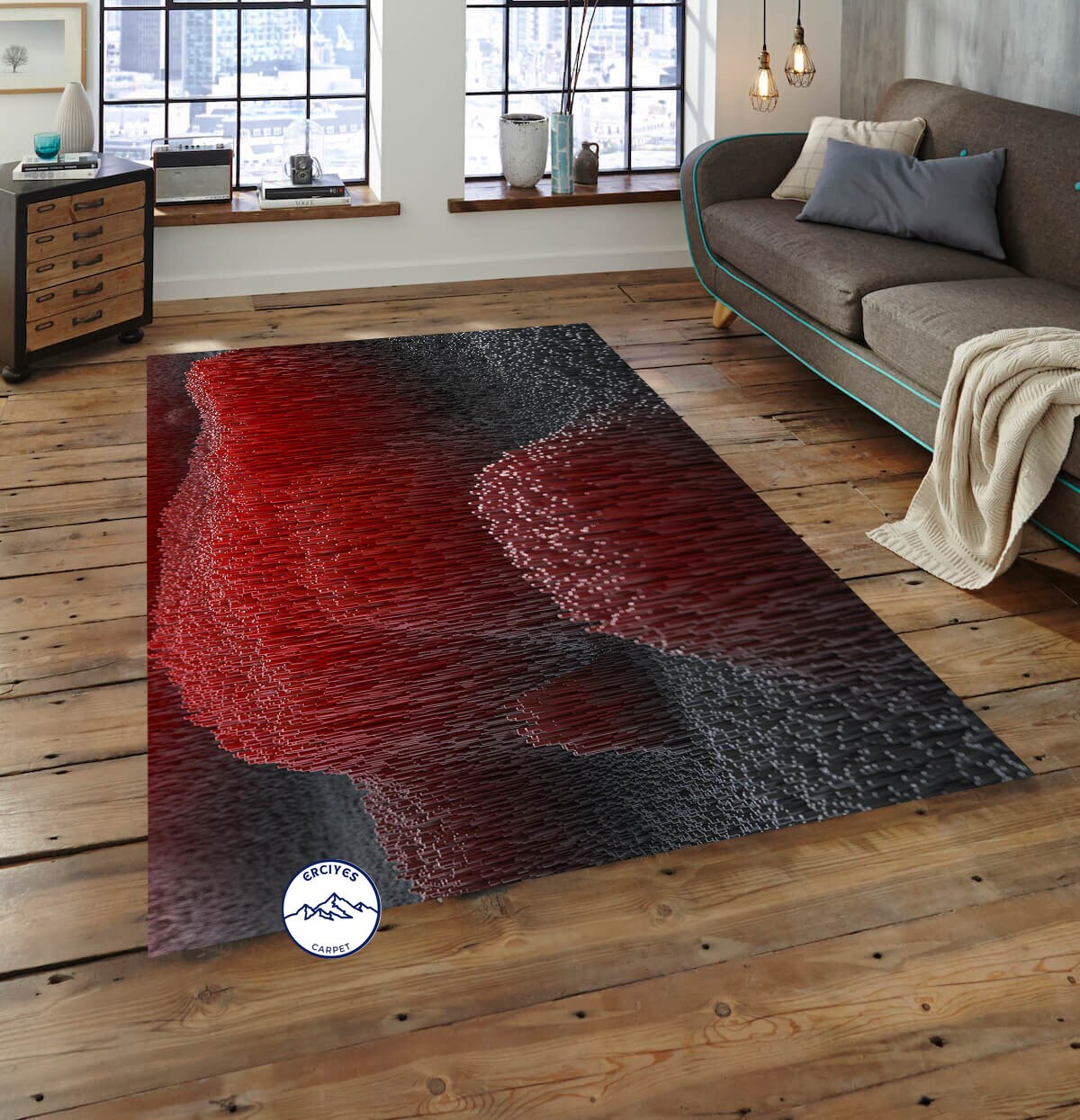 3D Rug, Effect Rug, Red Rug, Dark Red Rug, Red Black Rug, Abstact Rug ...