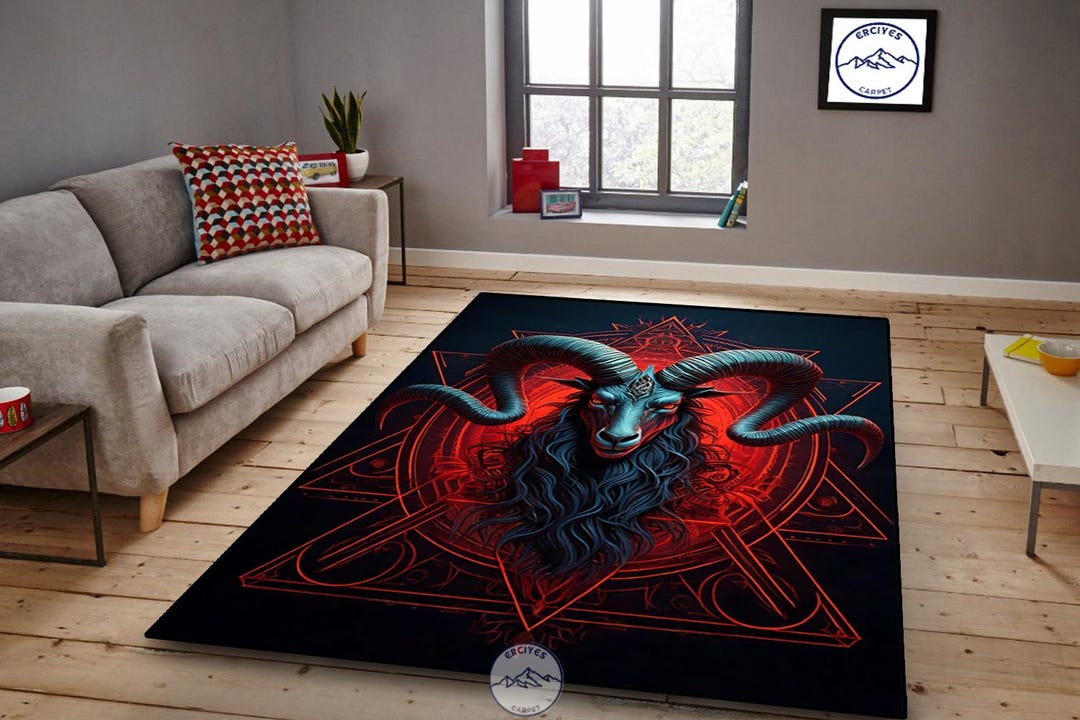 Devil Black Baphomet Rug, Devil Goat, Gothic Satan, 3D Occult Rug, Dark ...