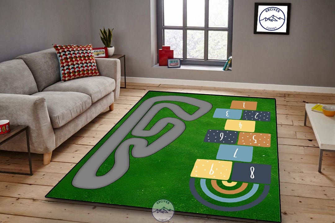 Race Track & Hopscotch Kids Rug: Playroom Floor Decor - Etsy