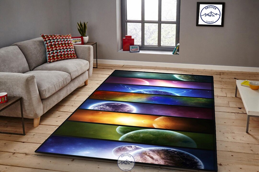 Planets Rug: Modern Solar System Room Decor - Etsy