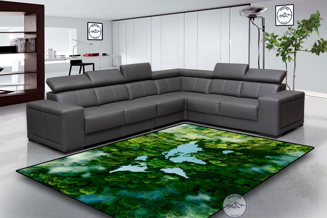 Forest World Map Rug, World Map Rug, Forest Rug, Style Rug, Digital Rug ...