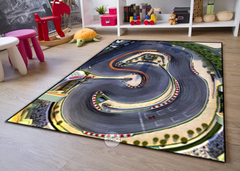 Race Track Rug: Non-slip Car Game Mat, Kid's Room Decor - Etsy