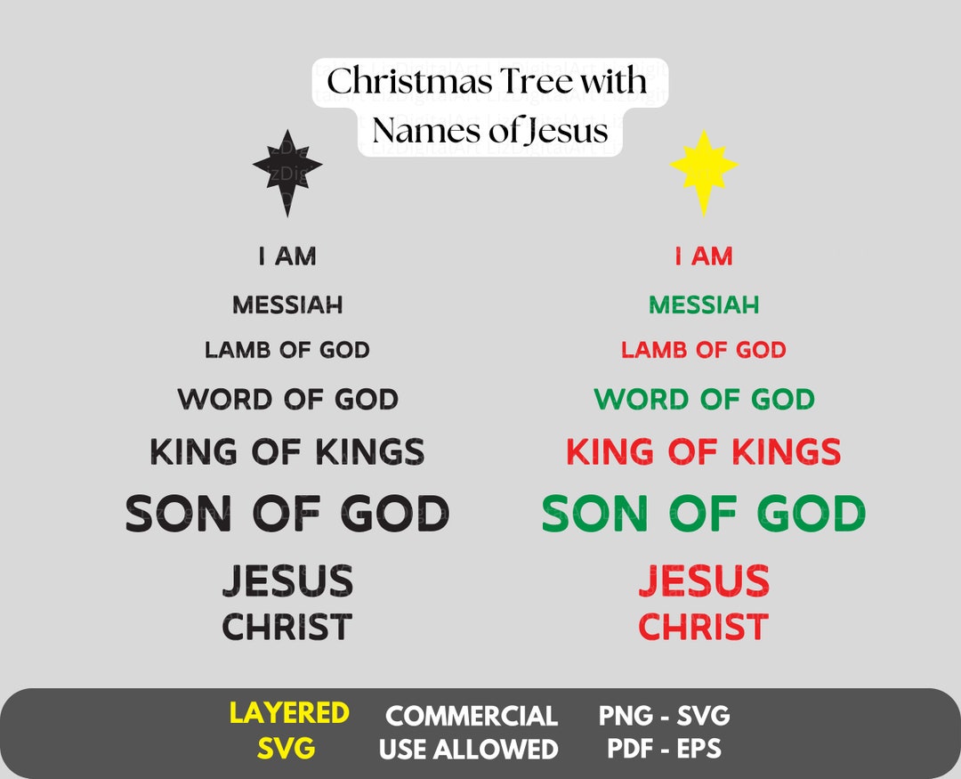 Jesus Christmas Tree Svg, Names of Jesus, Faith Svg, Christian Svg ...