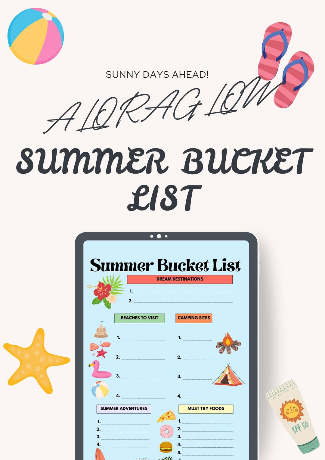 Printable Summer Bucket List Planner | Bright & Fun Vacation Checklist ...