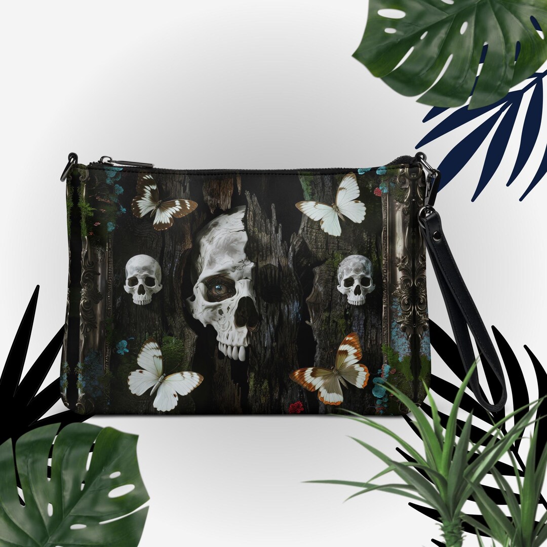 Dark Goth Skull Purse Death Head Handbag Butterfly Clutch Pocketbook ...