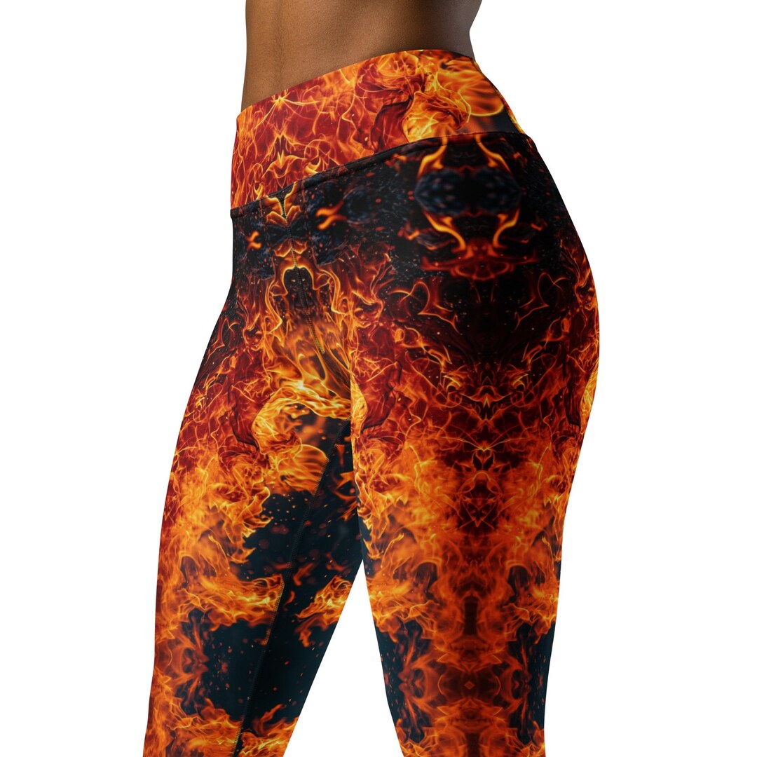 Flames Leggings Hot Pants Yoga Gym Inferno Trousers Stretch Exercise ...