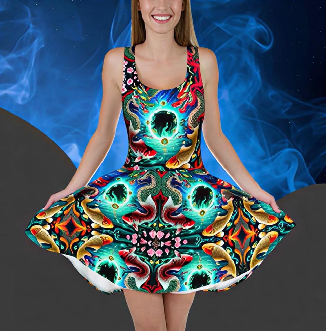 Dragon Portal Sundress Japanese Style Skater Dress Neon Vortex Skirt ...