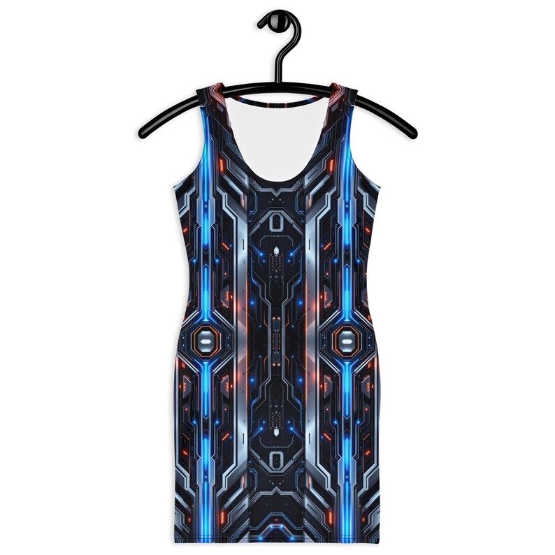 Metallic Tron Dress Silver Techno Bodycon Neon Blue Clubwear Bold ...