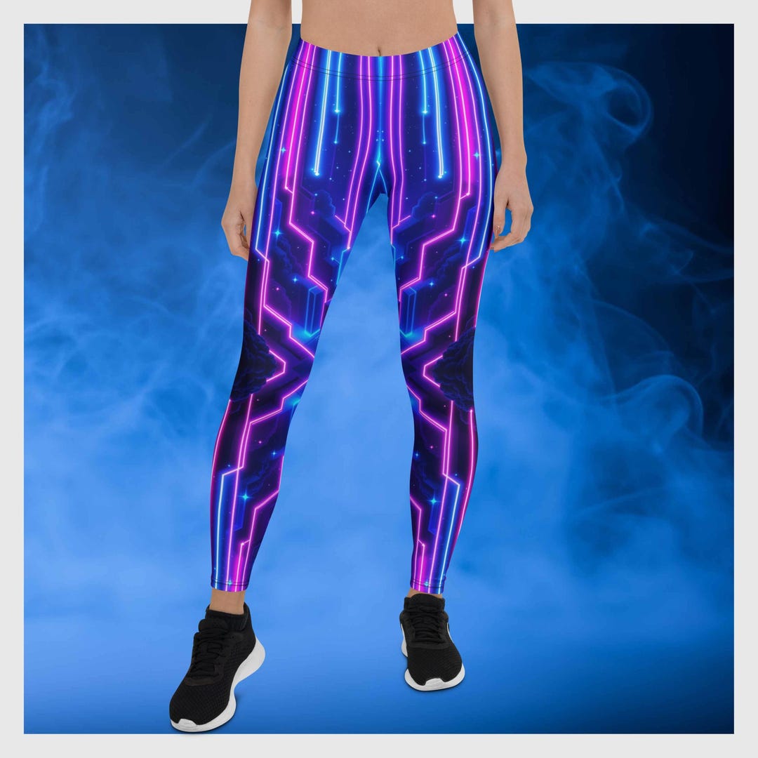 Neon Cyber Leggings Hot Pink Yoga Pants Techno Gym Trousers Cyberpunk ...