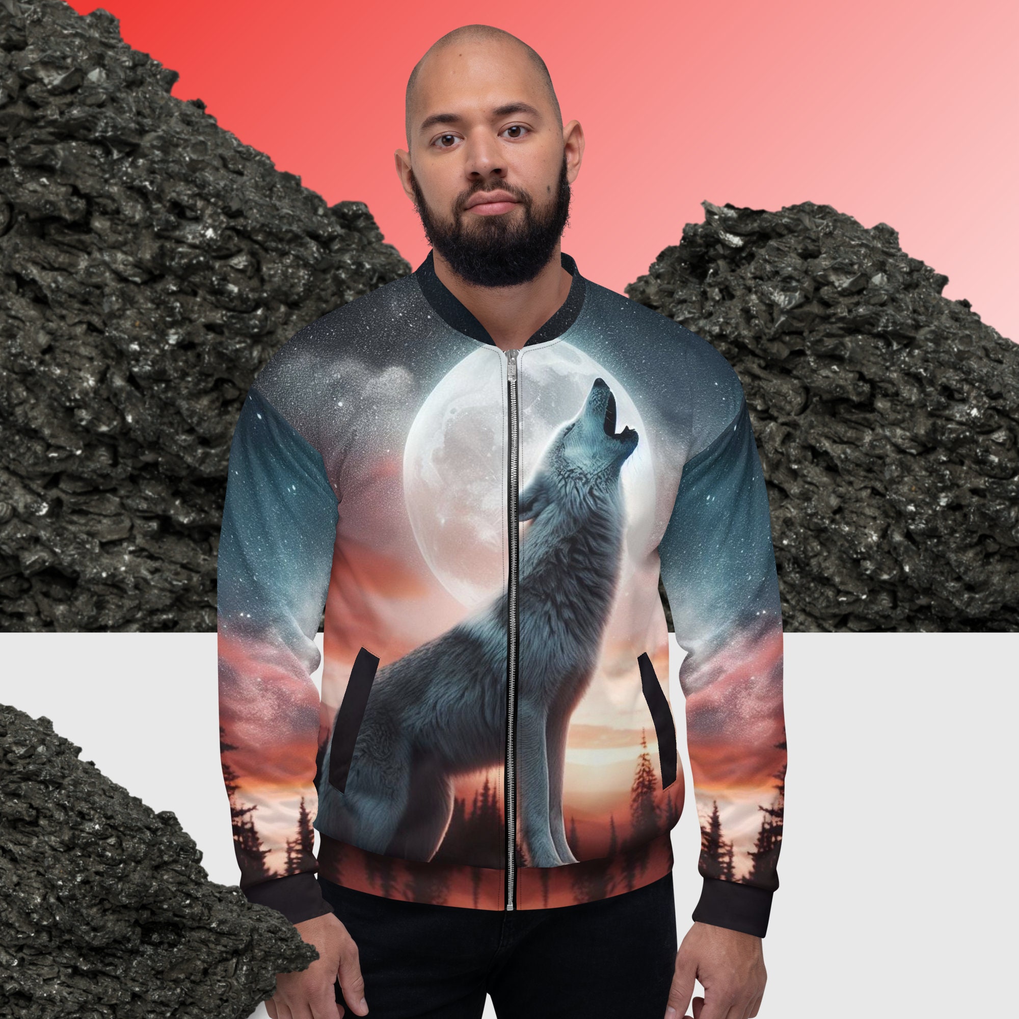 Wolf Howl Bomber Jacket, Men's Women's Winter Coat, Design Stylish ...
