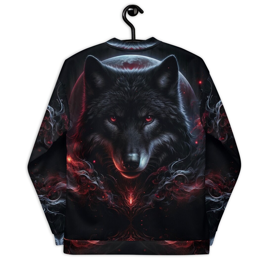 Black Wolf Jacket Men's Bomber Red Design Bomber Jackets Lightweight ...
