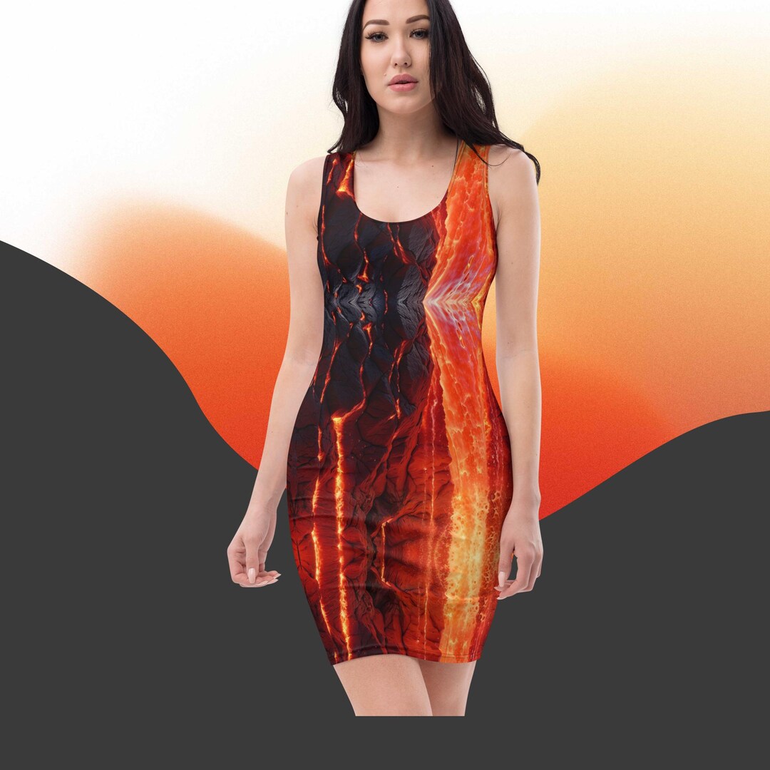 Hot Lava Bodycon Fiery Dress Tight Bold Fashion Volcano Erupt Outfit ...