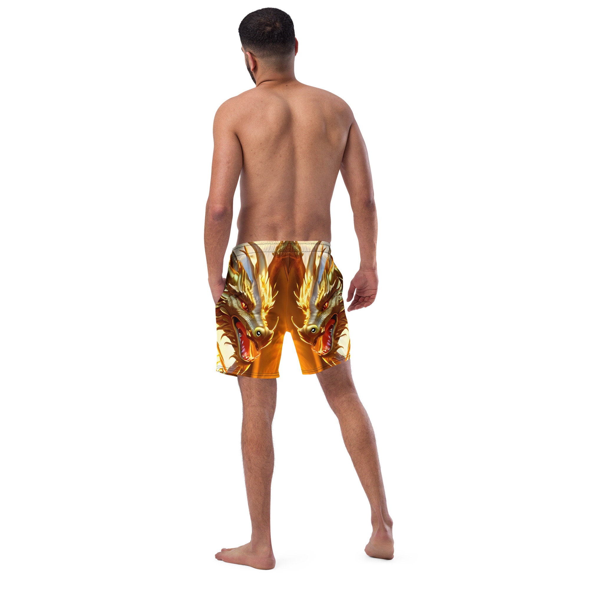 Men's Dragon Swim Trunks, Gold Design Swimming Shorts, Beach Shorts for ...