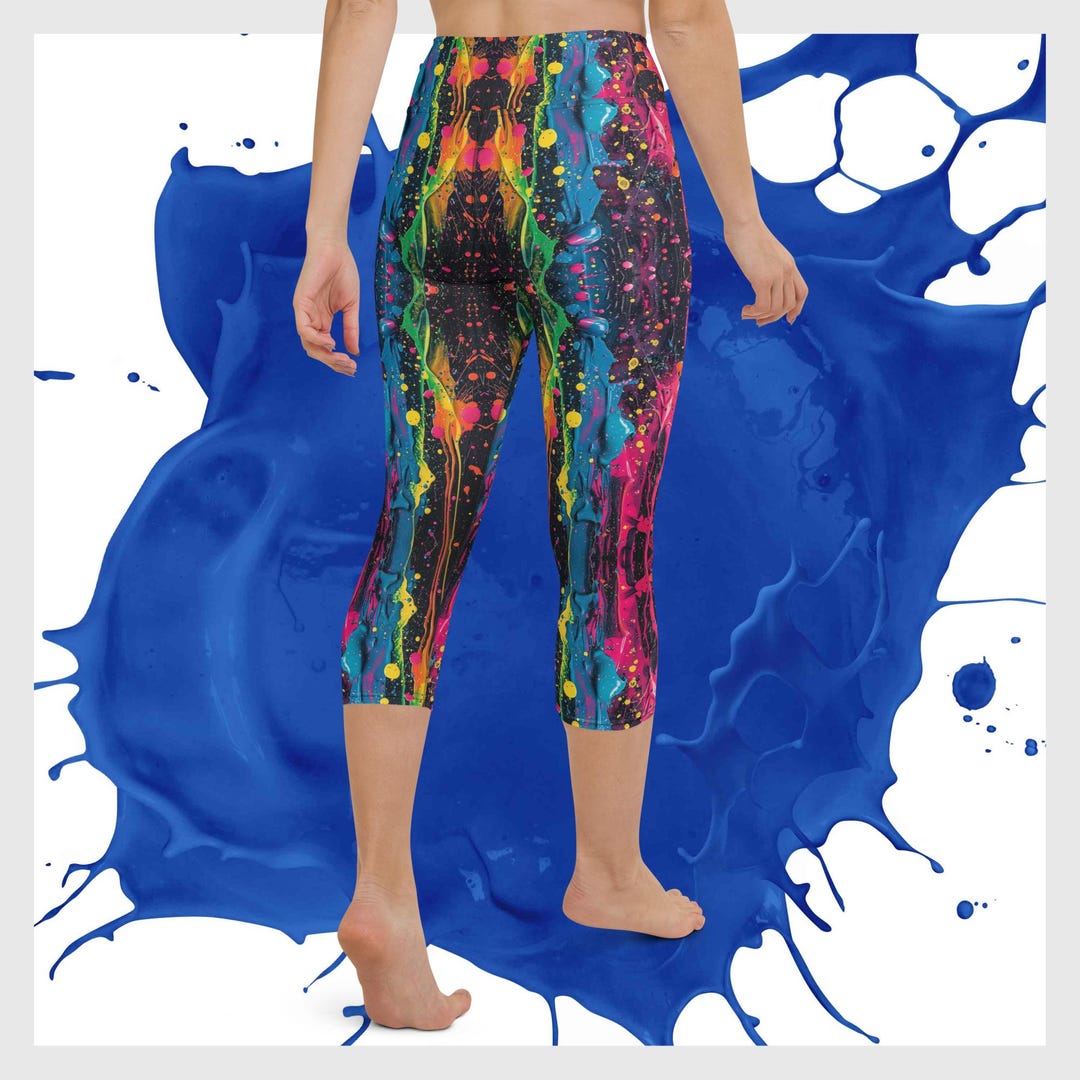 Hot Pink Leggings Capri Yoga Pants Paint Splatter Trousers Artistic ...