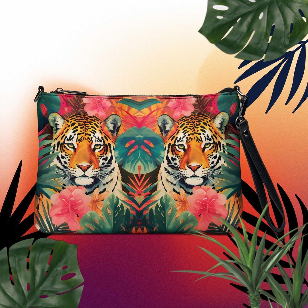Tiger Purse Tropical Crossbody Shoulder Bag Flowers Pocketbook Wild ...