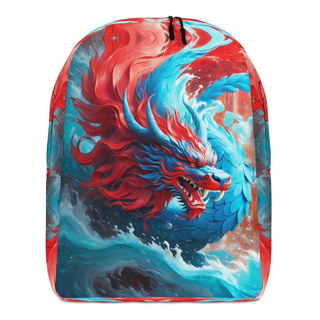 Red Dragon Backpack Blue Ocean Bookbag Boys Back Pack Men Travel Bag ...