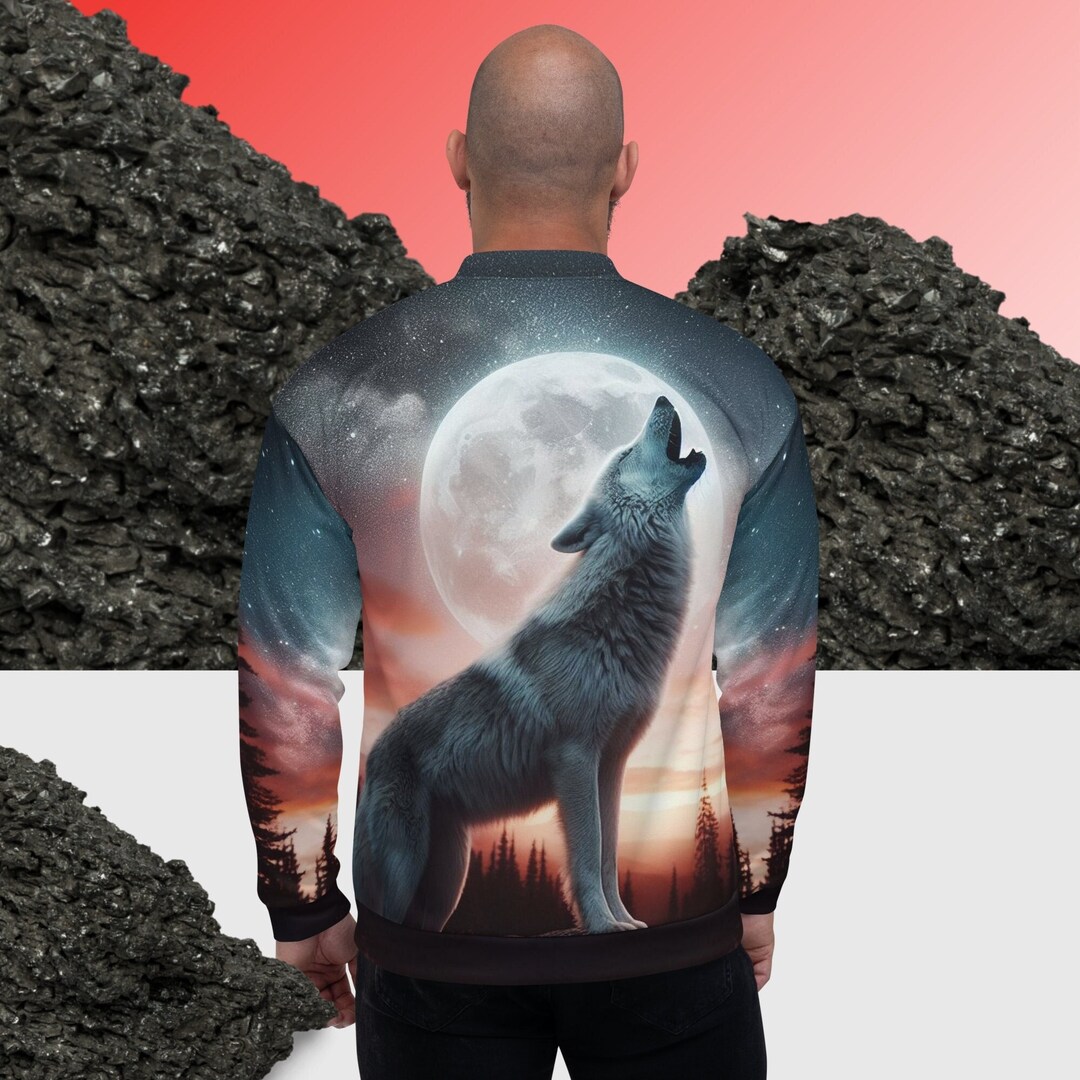 Wolf Howl Bomber Jacket, Men's Women's Winter Coat, Design Stylish ...