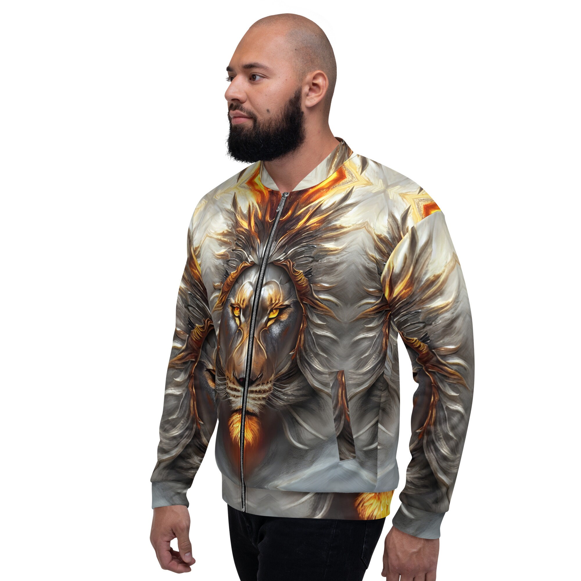Platinum Lion Jacket Men's Fire Design Bomber Jackets Silver Winter ...