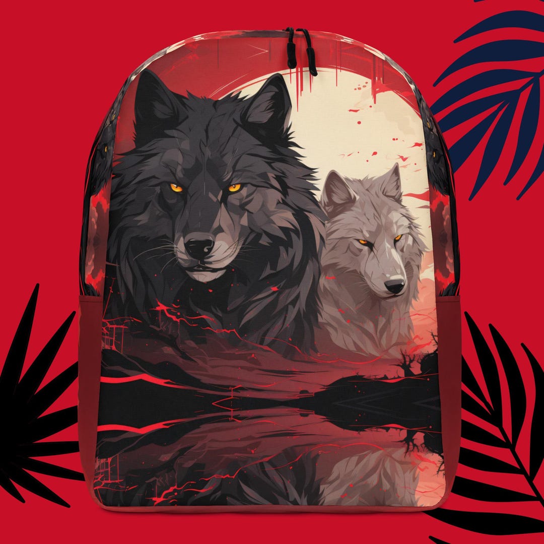 Yin Yang Wolf Backpack Boys Bookbag White Black Wolves Ransack Good Vs ...