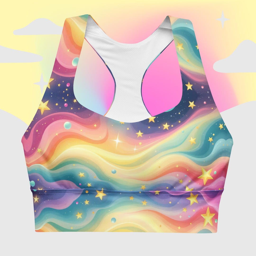 Rainbow Sports Bra Cosmic Yoga Top Starry Galaxy Bralette Magical Gym ...