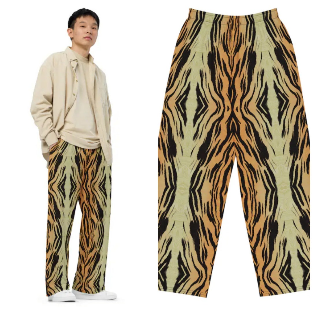 Men's Tiger Pants Wide-leg Print Design Baggy Loose Fit Pajama Casual ...