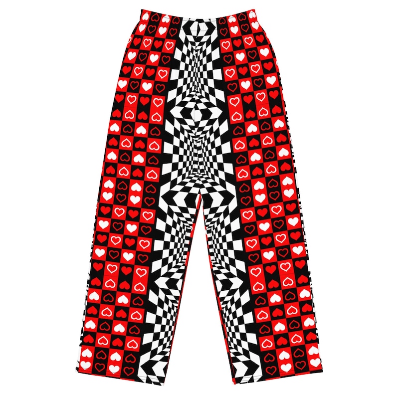 Hearts Checkered Pants Wide-leg Mismatch Unique Trousers Baggy Loose ...