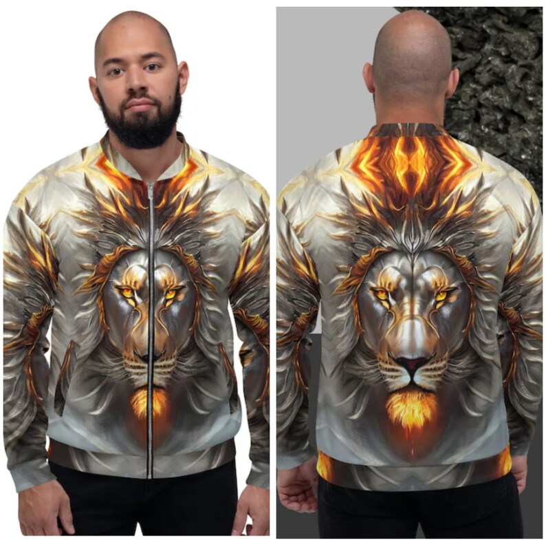 Platinum Lion Jacket Men's Fire Design Bomber Jackets Silver Winter ...