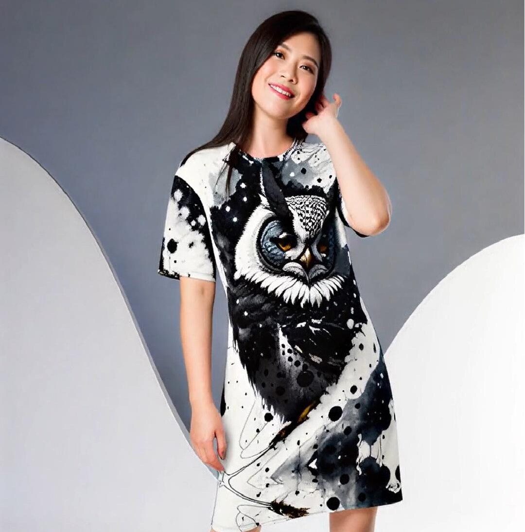 Owl Pajama Nightgown Spotted Bird Nightie T-shirt Dress Women's Comfy ...