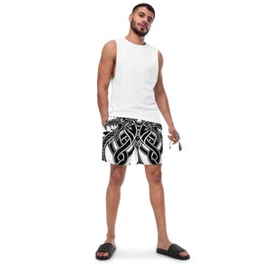 Dragon Swim Trunks Men's Beach Shorts Black White Mythical Fantasy ...