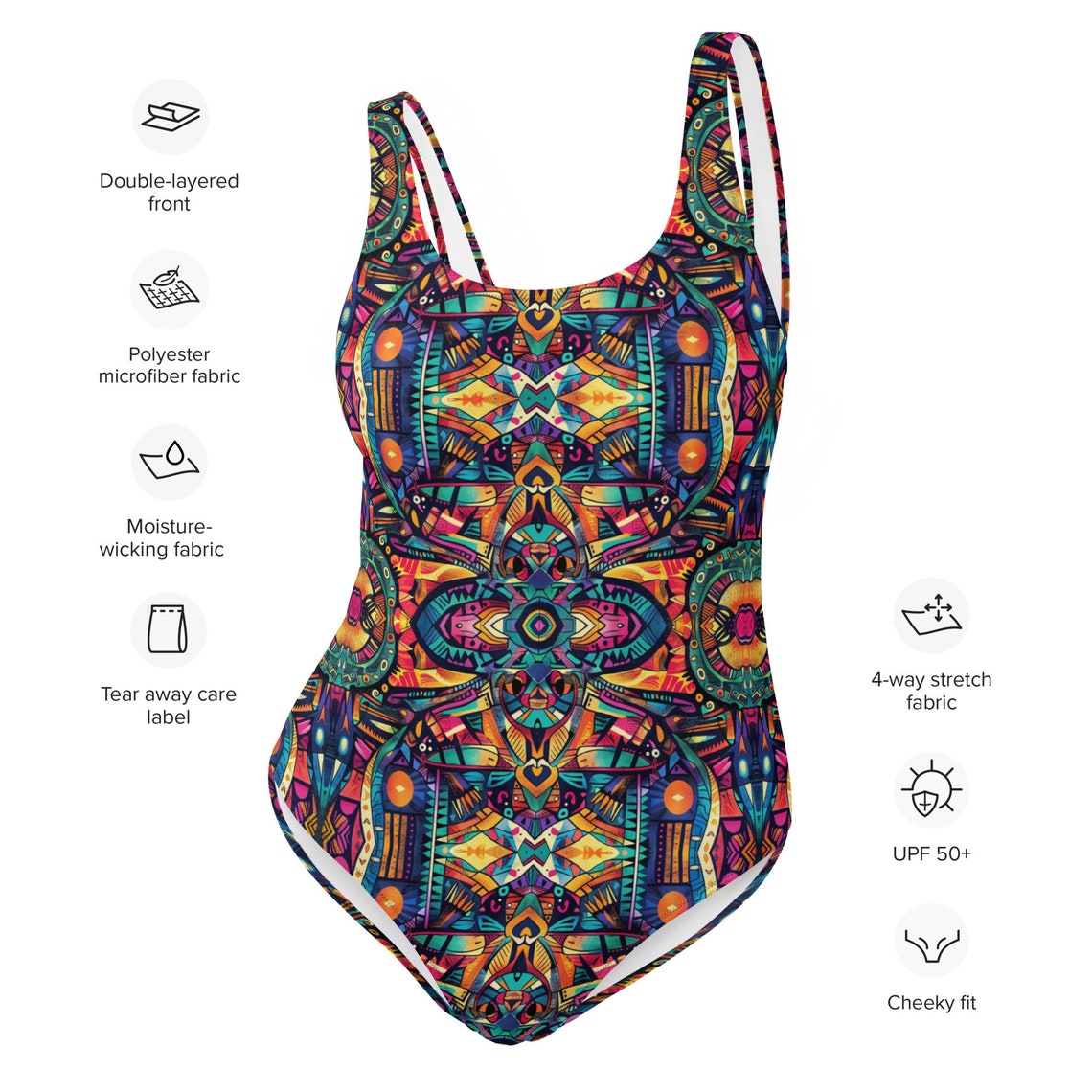 Tribal Swimsuit Abstract Swimwear Cheeky Bathing Suit Women's One Piece ...