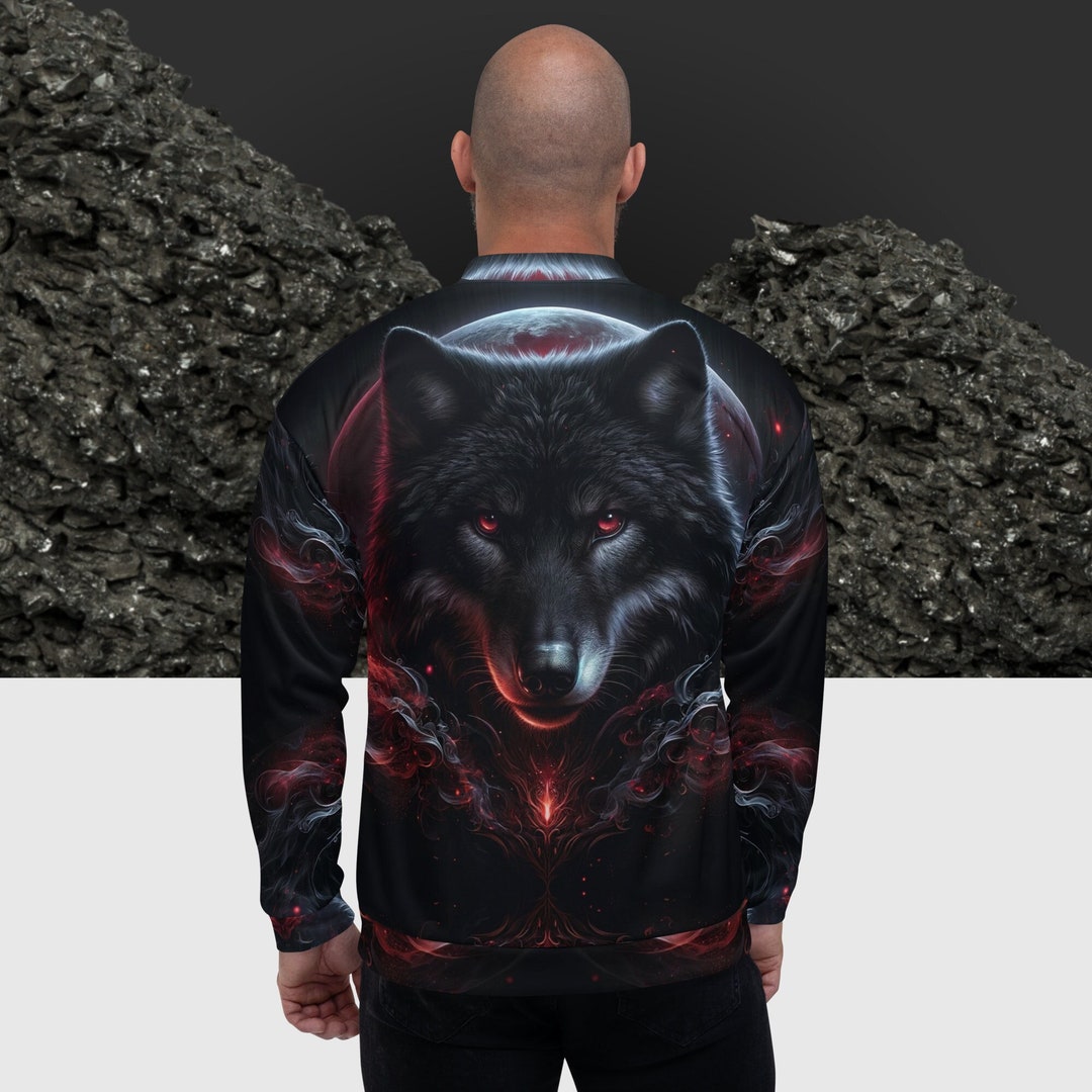 Black Wolf Jacket Men's Bomber Red Design Bomber Jackets Lightweight ...