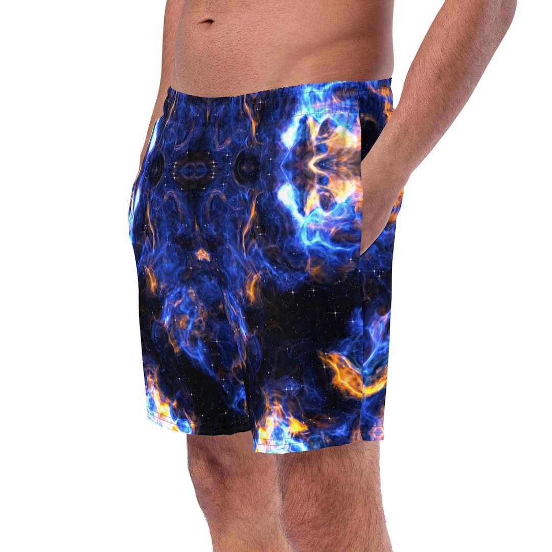Galaxy Swim Trunks Men's Blue Beach Board Shorts Glow Design Beachwear ...
