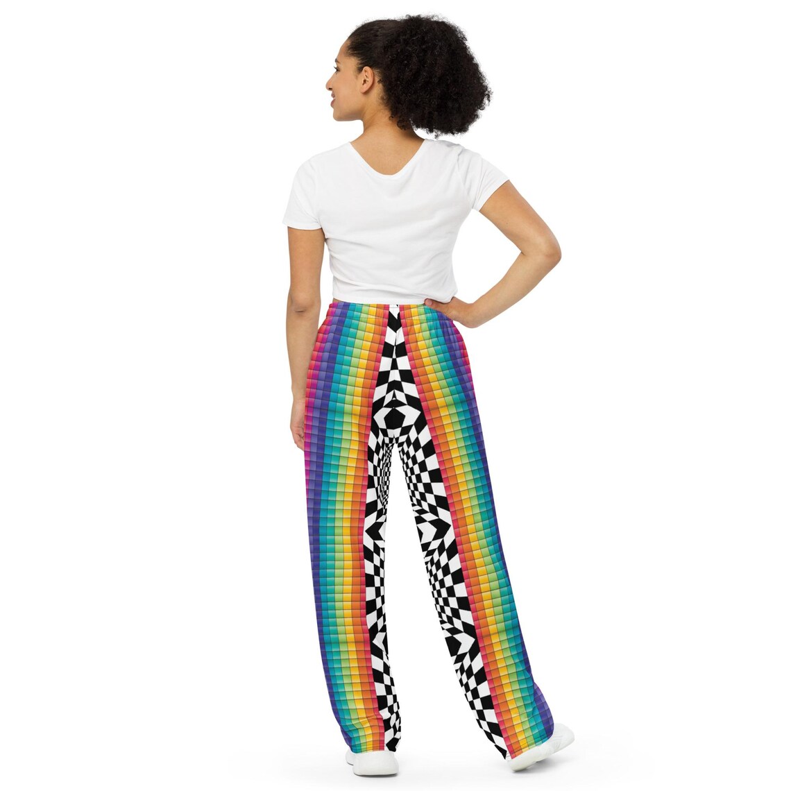 Rainbow Wide-leg Pants Checkered Trousers Mismatch Colorful Britches ...