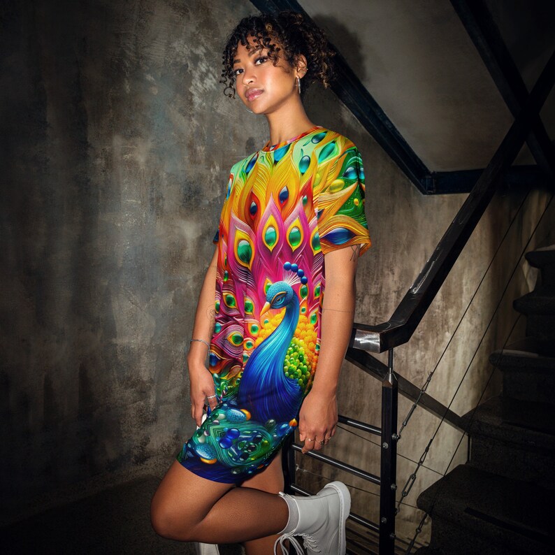 Peacock Nightie Gown Colorful Sleep Pajama Dress Bird Design Sleepwear ...