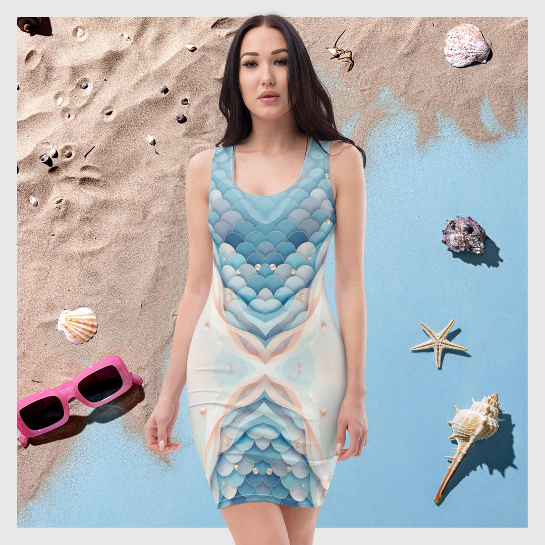 Mermaid Scales Dress Pearls Bodycon Elegant Summer Outfit Fitted Tight ...