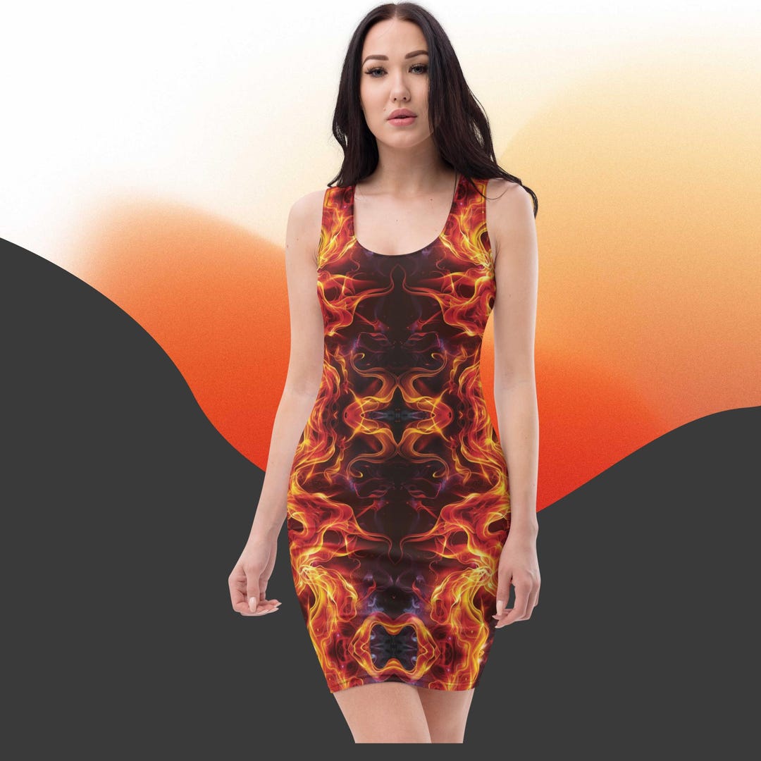 Inferno Flame Dress Blaze Fire Bodycon Fitted Tight Bold Summer Outfit ...