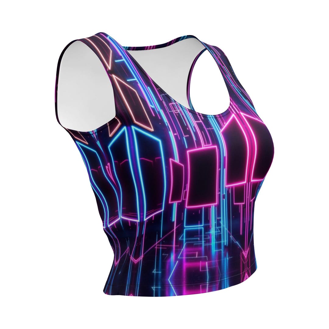 Neon Techno Crop Top 3-D Rave Style Shirt Cropped Tank Tops Hot Pink ...