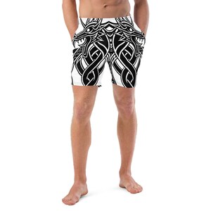 Dragon Swim Trunks Men's Beach Shorts Black White Mythical Fantasy ...
