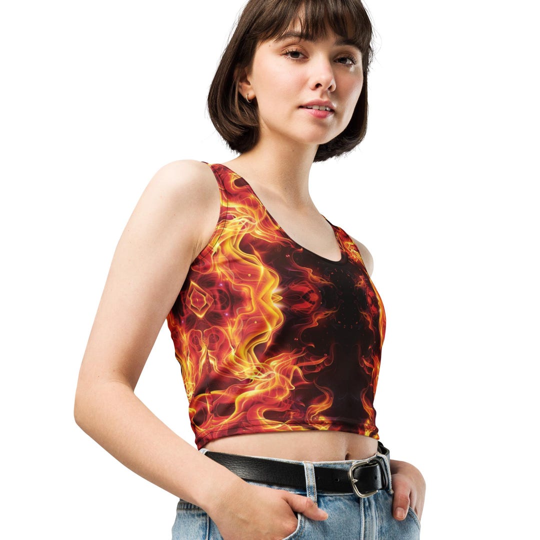 Hot Fire Crop Top Flames Bold Sexy Summer Shirt Women's Unique Cropped ...