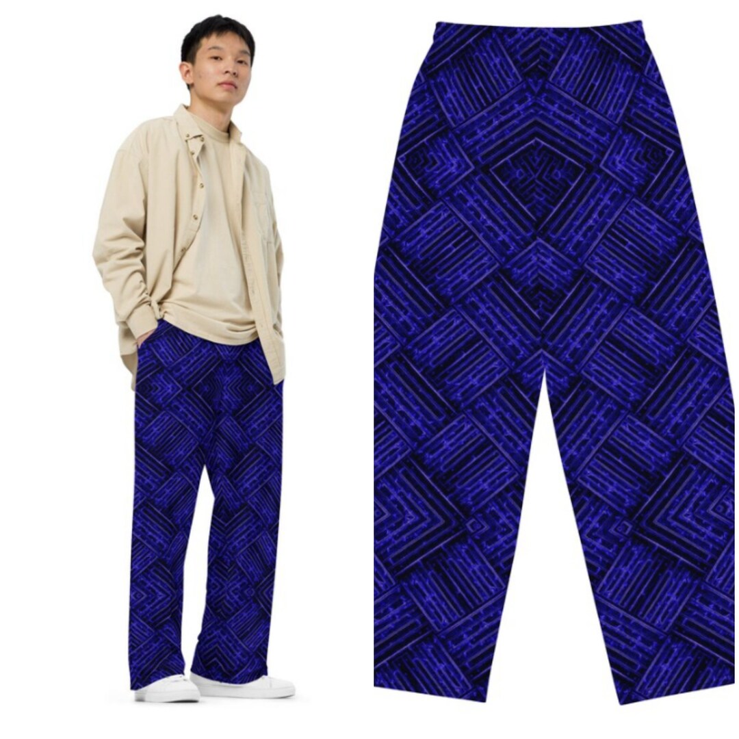Men's Wide-leg Pants Cobalt Blue Design Pajama Bottoms Britches ...
